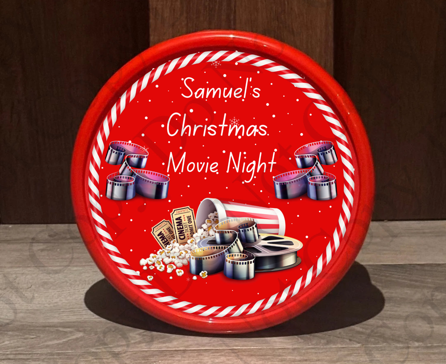 Chocolate Tub Sticker - Christmas Movie Night Gold Thin Candy Cane Rim ...
